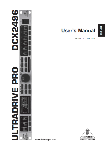 BEHRINGER Ultradrive Pro DCX2496 User's Manual – Electronic Service Manuals