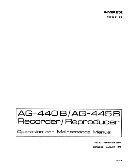 AMPEX AG440B-445B Series Recorder Reproducer Service Manual ...