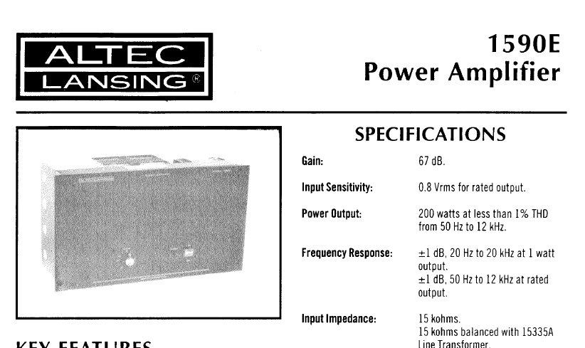 ALTEC LANSING 1590E Power Amplifier Operation Manual – Electronic ...