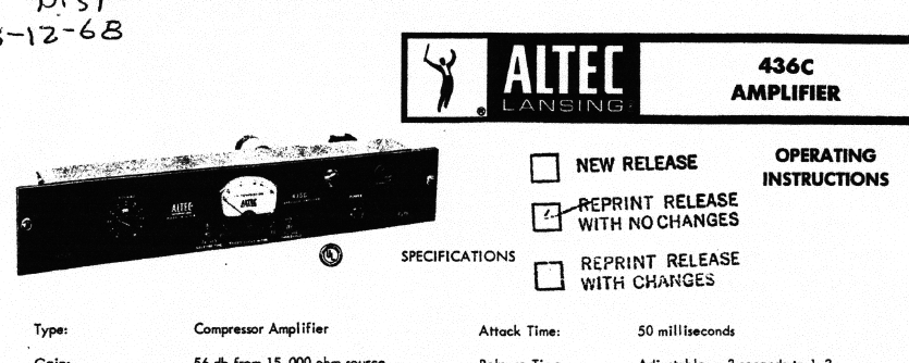ALTEC LANSING 436C Power Amplifier Operations Manual – Electronic ...