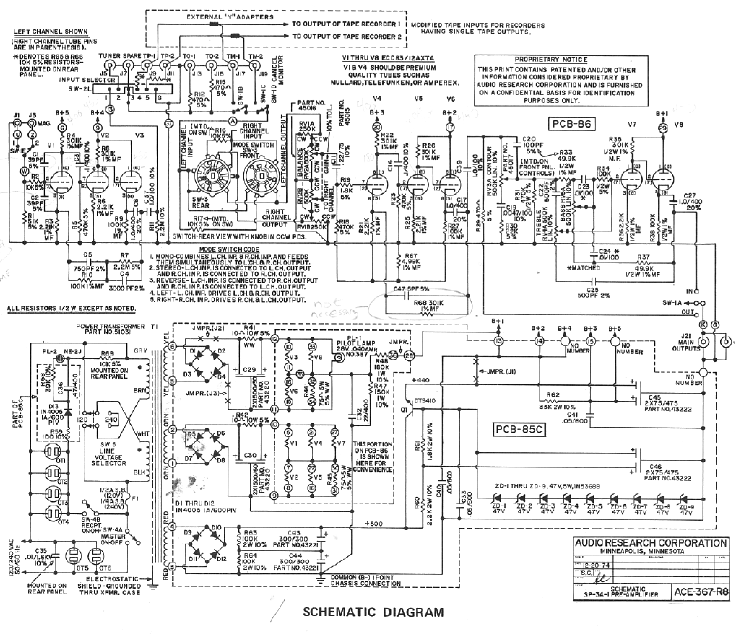 AUDIO RESEARCH SP-3A Preamplifier Schematic – Electronic Service Manuals