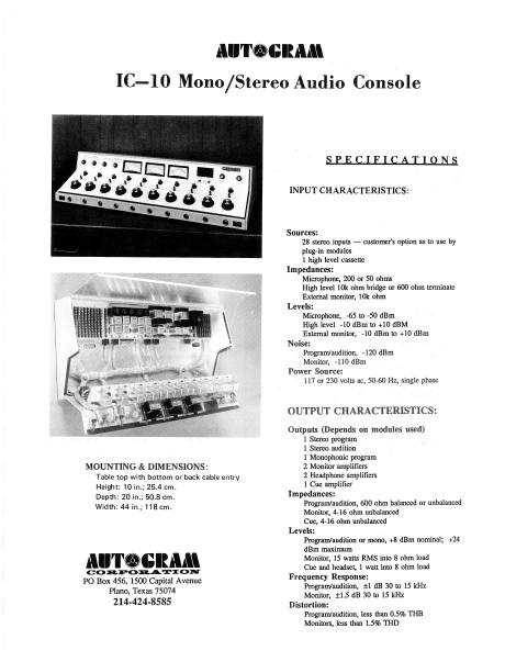 AUTOGRAM IC10-LC10 Audio Console Service Manual – Electronic Service ...