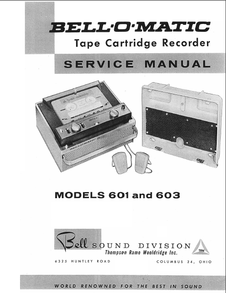 BELL SOUND 601-603 Tape Cartridge Recorder Service Manual – Electronic ...