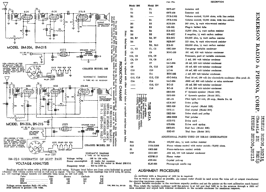 Emerson Model BM206 Schematic – Electronic Service Manuals