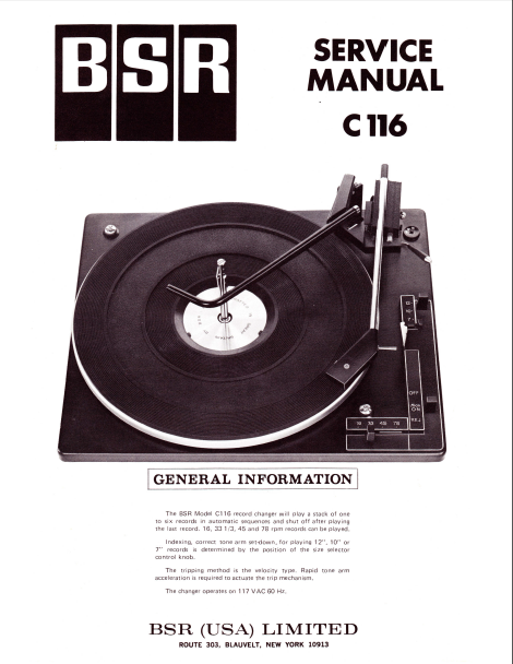 BSR C116 Record Changer Service Manual – Electronic Service Manuals