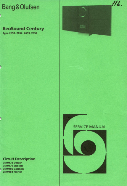 B.O Beosound Century Service Manual – Electronic Service Manuals