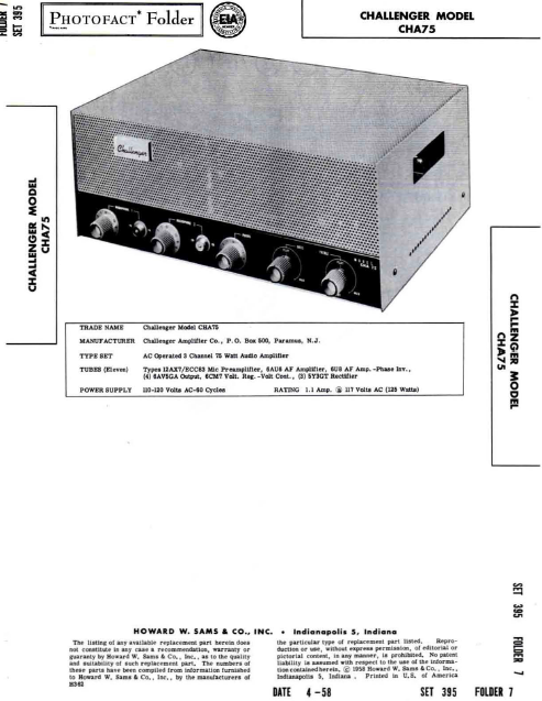 BOGEN Model CHA75 Challenger Amplifier Operation and Schematic ...