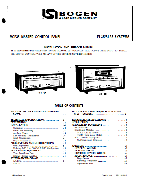 BOGEN MCP35 Master Control Panel Service Manual – Electronic Service ...