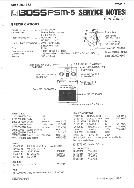 BOSS PSM5 Power Supply Switch Service Notes – Electronic Service Manuals