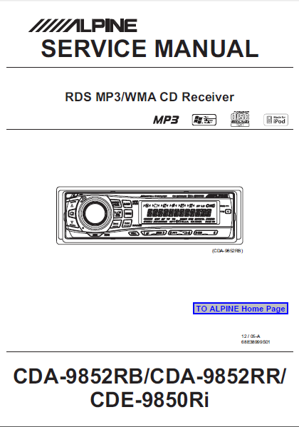 ALPINE CDA-9852RB CD Receiver MP3 Service Manual – Electronic Service ...