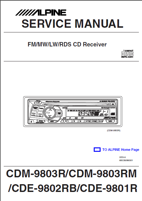 ALPINE CDM 9803R CD Receiver Service Manual – Electronic Service Manuals
