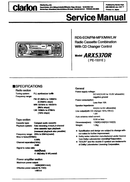 Audio TO Clearcom-Clarion_ARX5370R Service Manual – Electronic Service ...