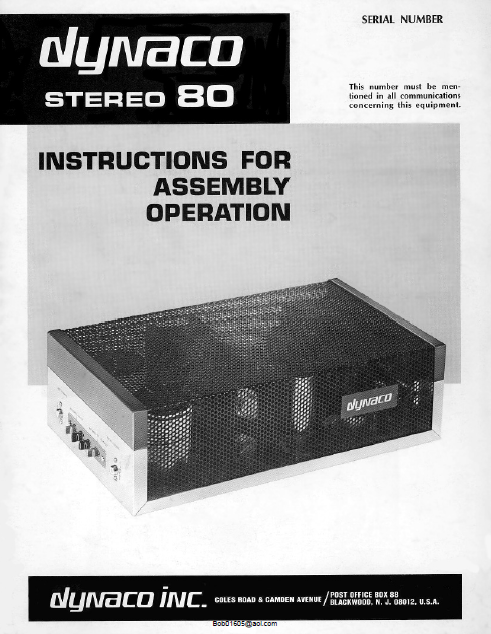 DYNACO STEREO 80 Operations Manual – Electronic Service Manuals