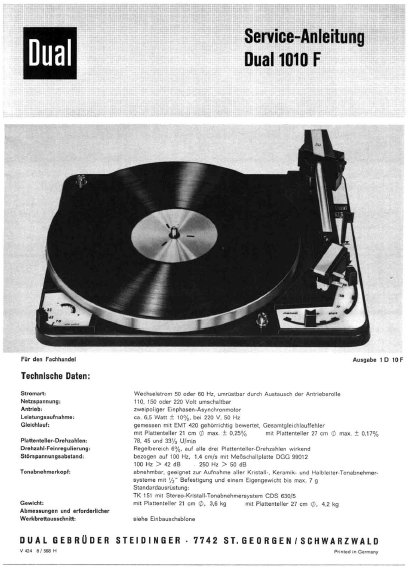 Dual_1010F de Service Manual – Electronic Service Manuals