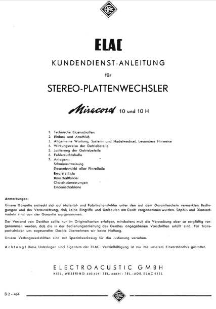 ELAC Mirecord 10-10h Service Manual – Electronic Service Manuals