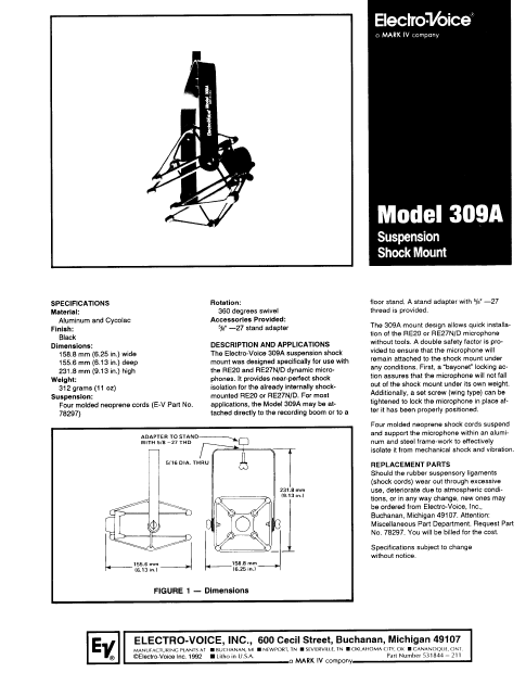 ELECTROVOICE 309A Suspension Shock Mount Owner's Manual – Electronic ...