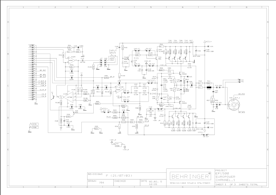 BEHRINGER EP1500 Europower rev F Schematics – Electronic Service Manuals