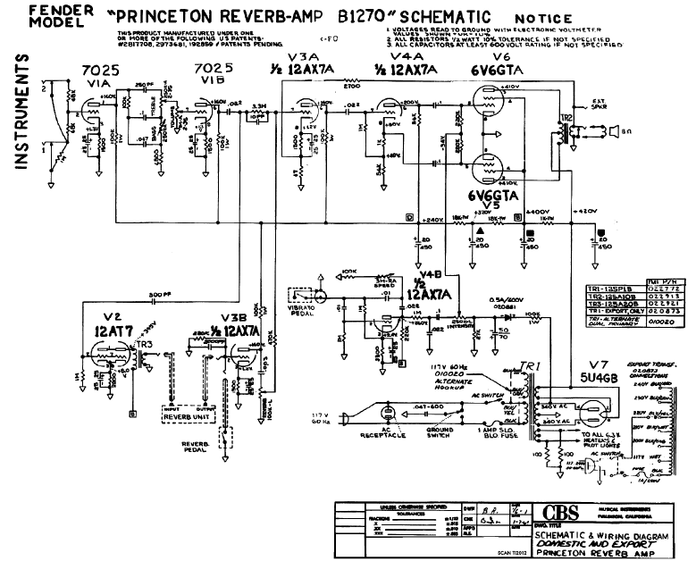 FENDER Princeton Reverb-Amp B1270 Schematics – Electronic Service Manuals
