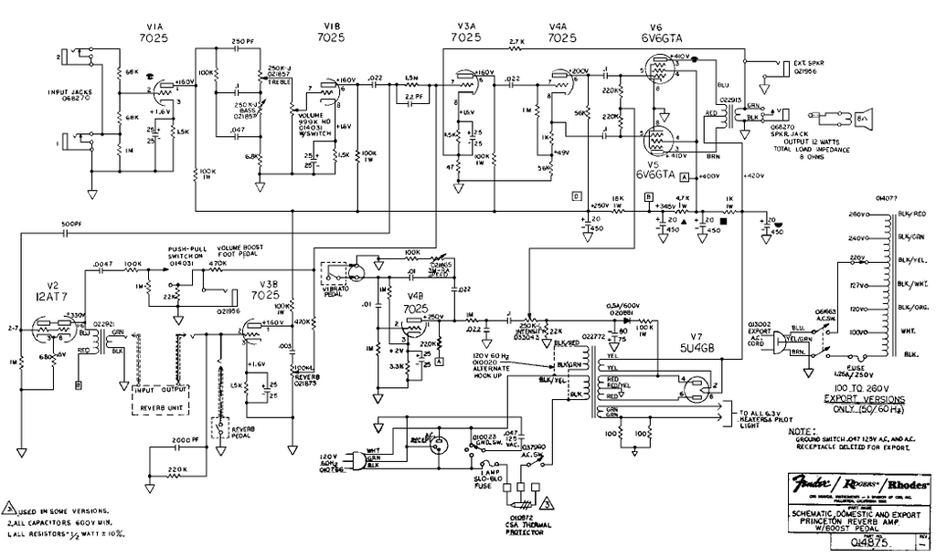 FENDER Princeton Reverb Amp W/boost Pedal Schematic – Electronic ...