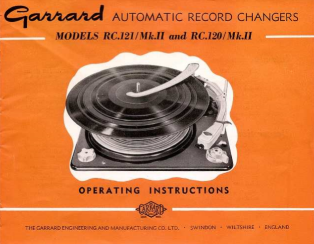 GARRARD Models RC 121-120 MK II Automatic Record chacners Operation Ma ...