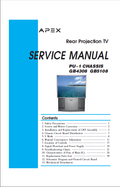 APEX GB5108 Rear Projection Service Manual – Electronic Service Manuals