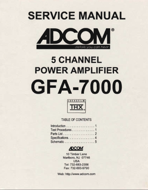 ADCOM GFA-7000 5 Channels Power Amp Service Manual – Electronic Service ...