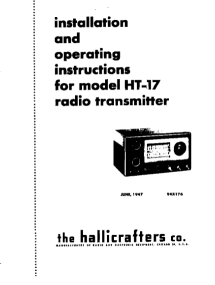 Hallicrafters Model HT-17 Radio Transmitter Operation Manual ...