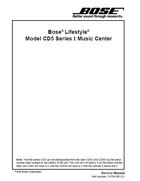 BOSE Lifestyle CD5 Service Manual – Electronic Service Manuals