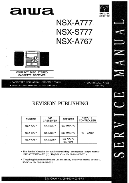 AIWA NSX-A777 Revision CD Stereo Cassette Receiver Service Manual ...