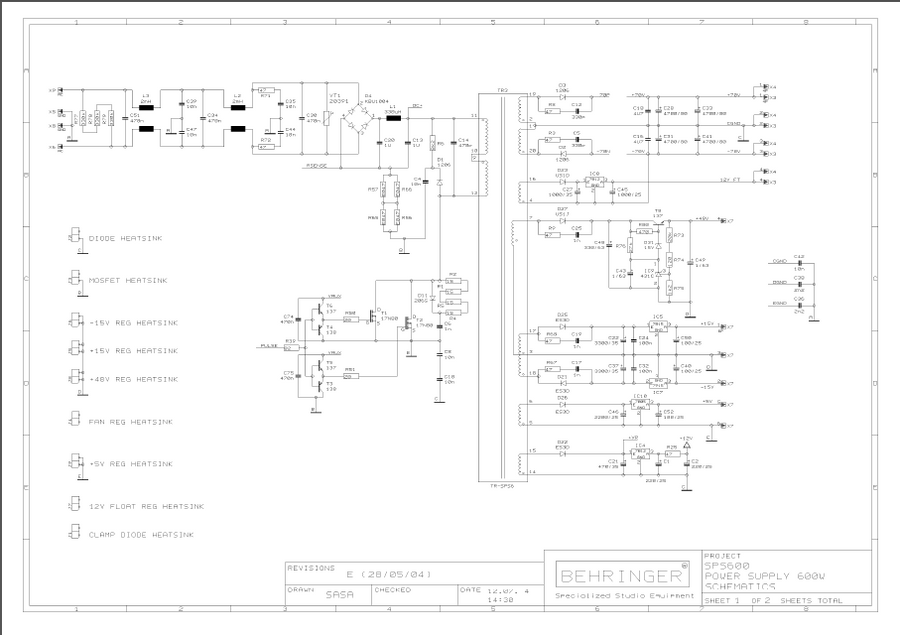BEHRINGER SPS600 Power Supply rev E Schematics – Electronic Service Manuals