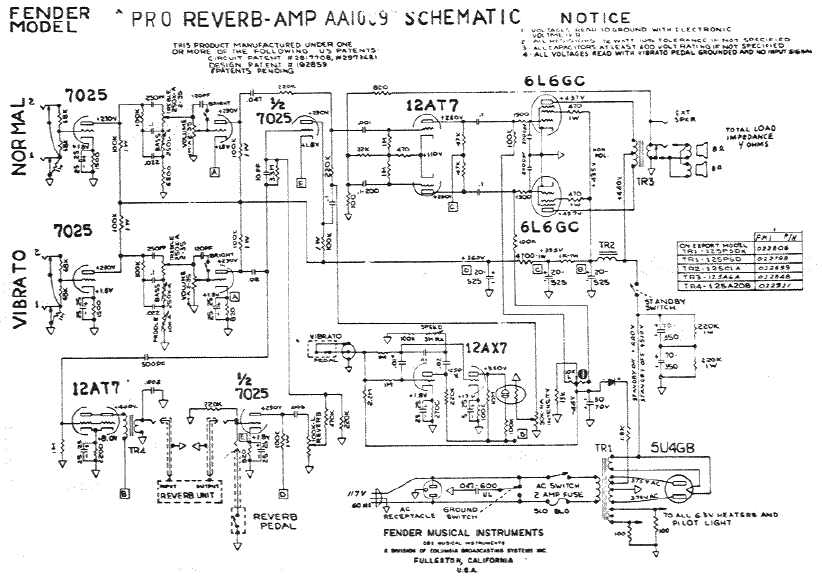 FENDER Pro Reverb AA1009 Schematic – Electronic Service Manuals
