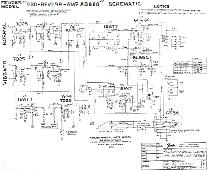 FENDER Pro Reverb AB668 Schematic – Electronic Service Manuals