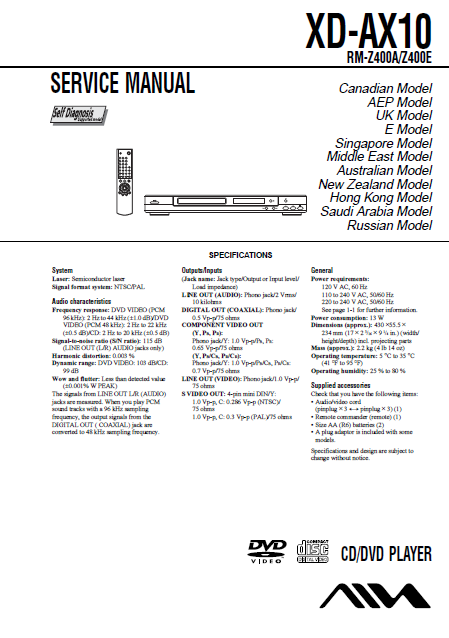 AIWA XD-AX10 Service Manual – Electronic Service Manuals