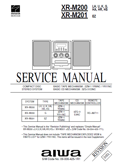 AIWA XR M200-M201 CD Stereo System Revision Service Manual – Electronic Service Manuals