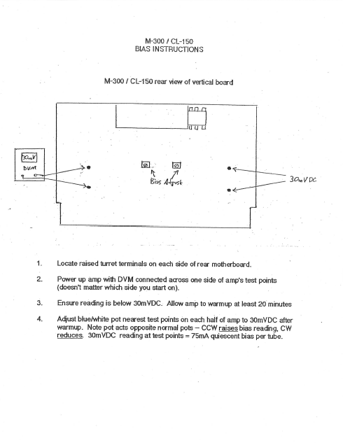 AUDIO RESEARCH M300 CL150 Bias Instruction – Electronic Service Manuals