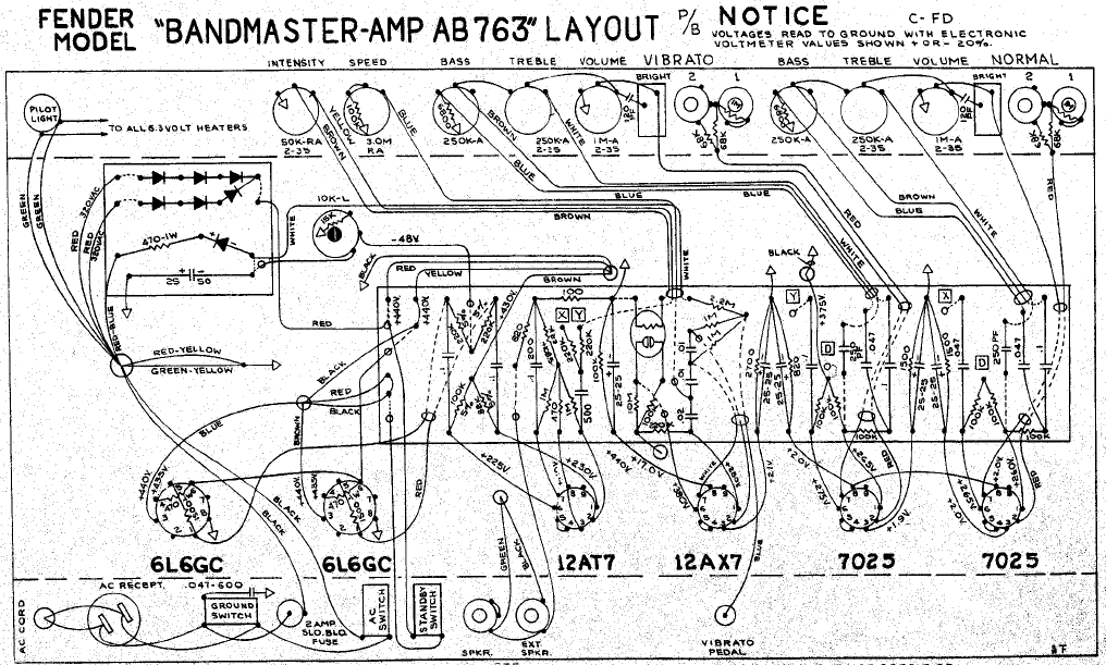 FENDER Bandmaster AB763 Layout – Electronic Service Manuals