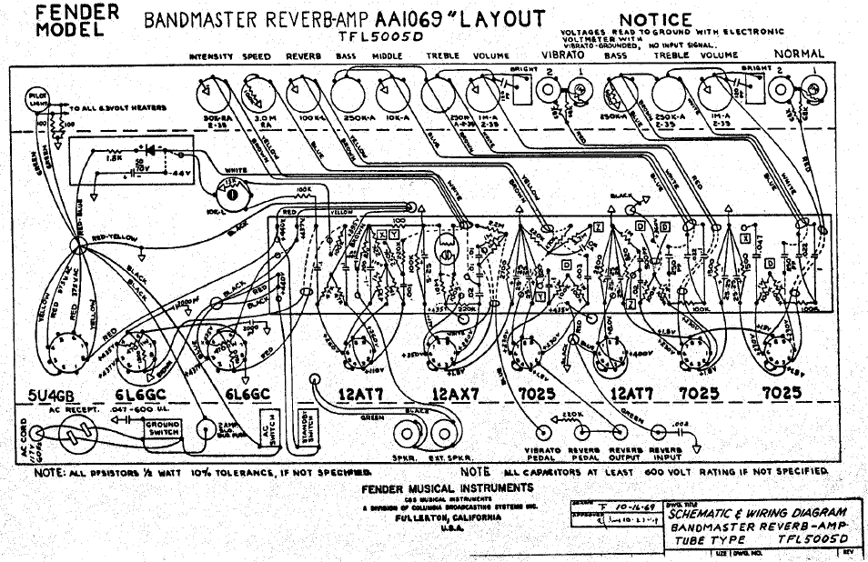 FENDER Bandmaster Reverb AA1069 Layout – Electronic Service Manuals