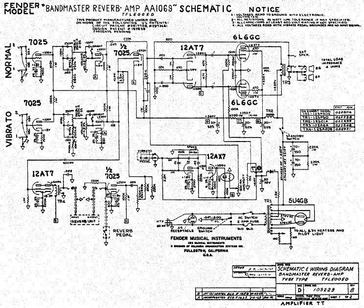 FENDER Bandmaster Reverb AA1069 Schematic – Electronic Service Manuals