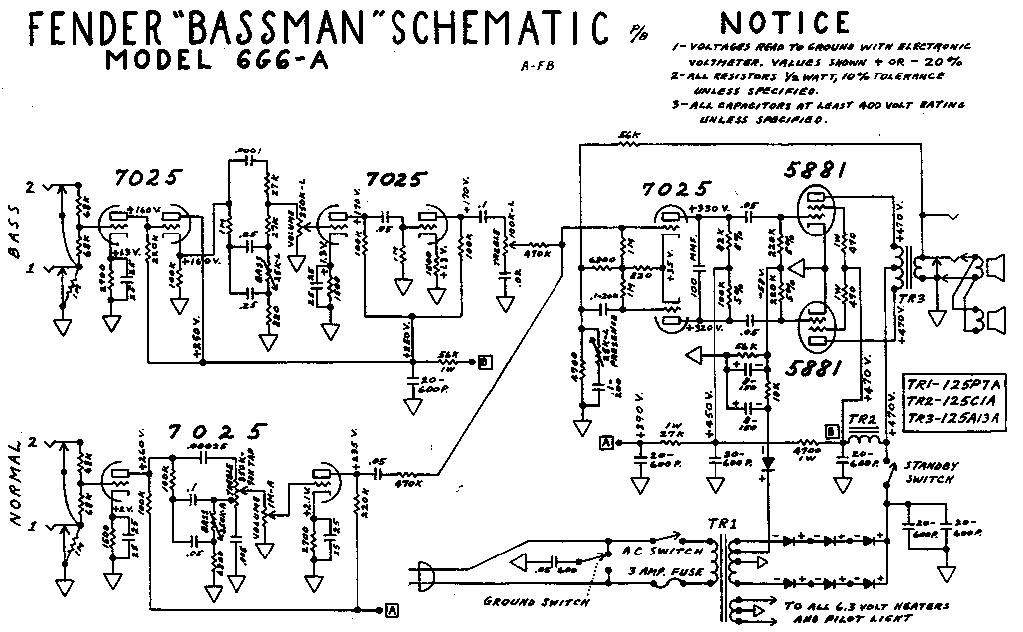 FENDER Bassman Model 6G6-A schematic – Electronic Service Manuals