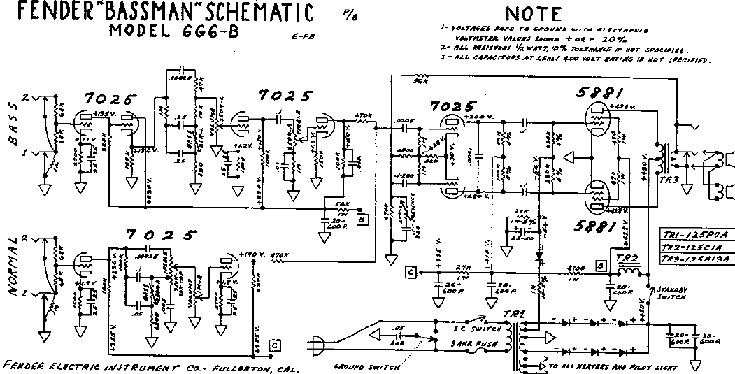 FENDER Bassman 6G6-B schematic – Electronic Service Manuals