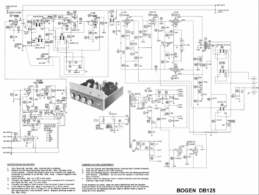 BOGEN DB-125 Stereo Amplifier Schematic – Electronic Service Manuals