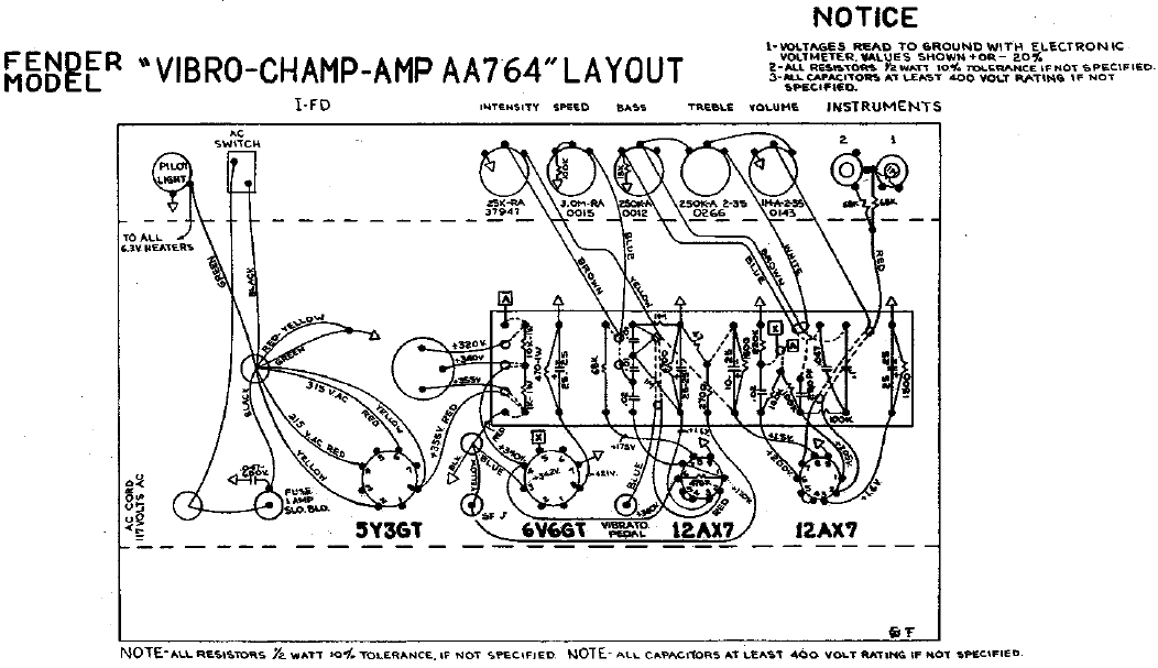 FENDER Vibro-Champ Amp AA764 Layout – Electronic Service Manuals