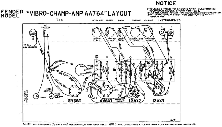 FENDER Vibro-Champ Amp AA764 Layout – Electronic Service Manuals
