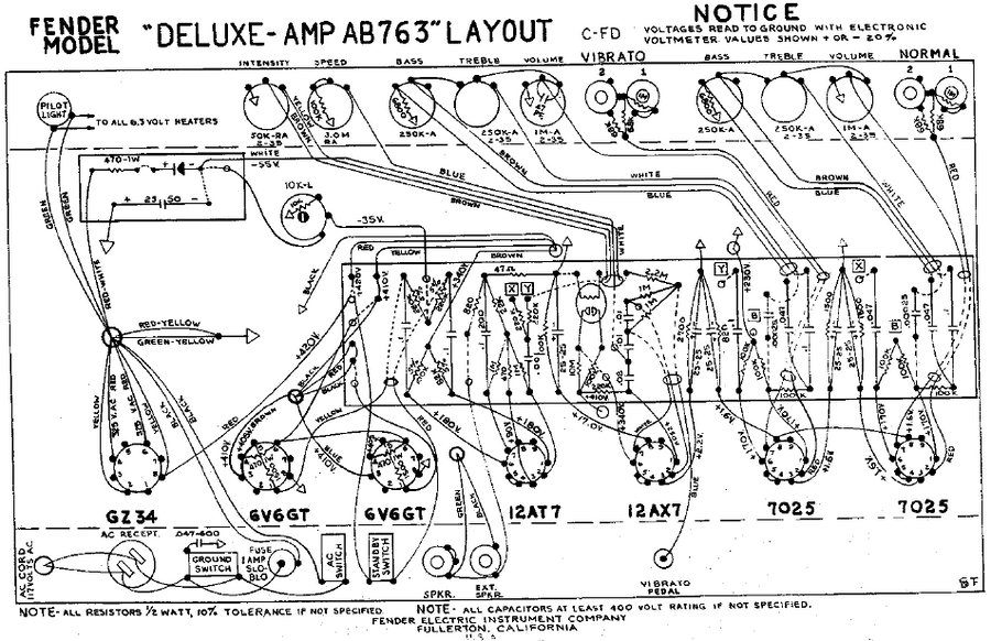 FENDER Deluxe Amp AB763 Layout – Electronic Service Manuals