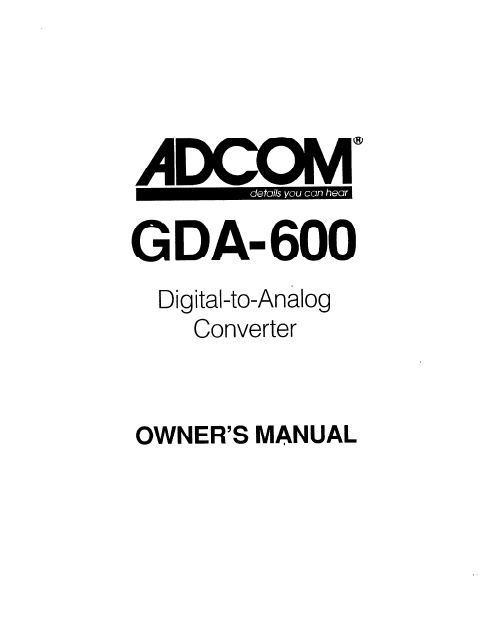 ADCOM GDA-600 Owner's Manual – Electronic Service Manuals