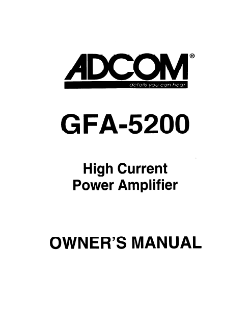 ADCOM Power Amplifier GFA-5200 Owner's Manual – Electronic Service Manuals