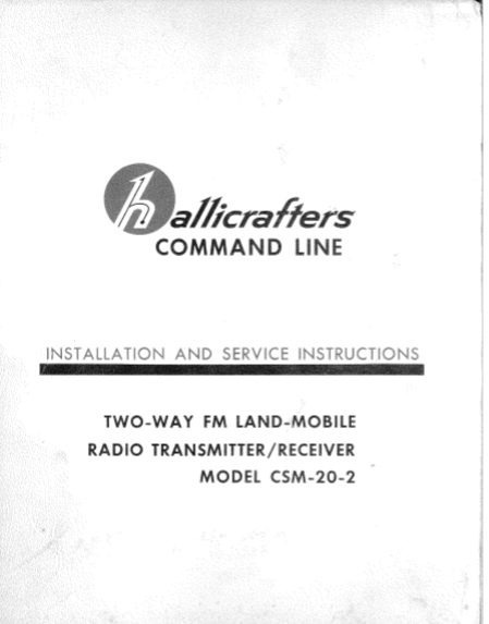 Hallicrafters Model CSM 20-2 Service Manual – Electronic Service Manuals