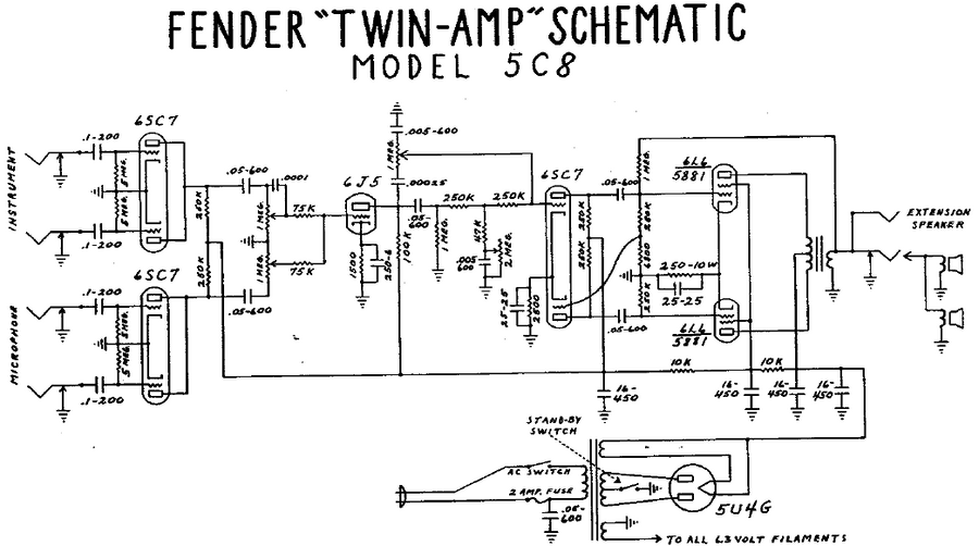 FENDER Twin-Amp 5C8 Schematic – Electronic Service Manuals