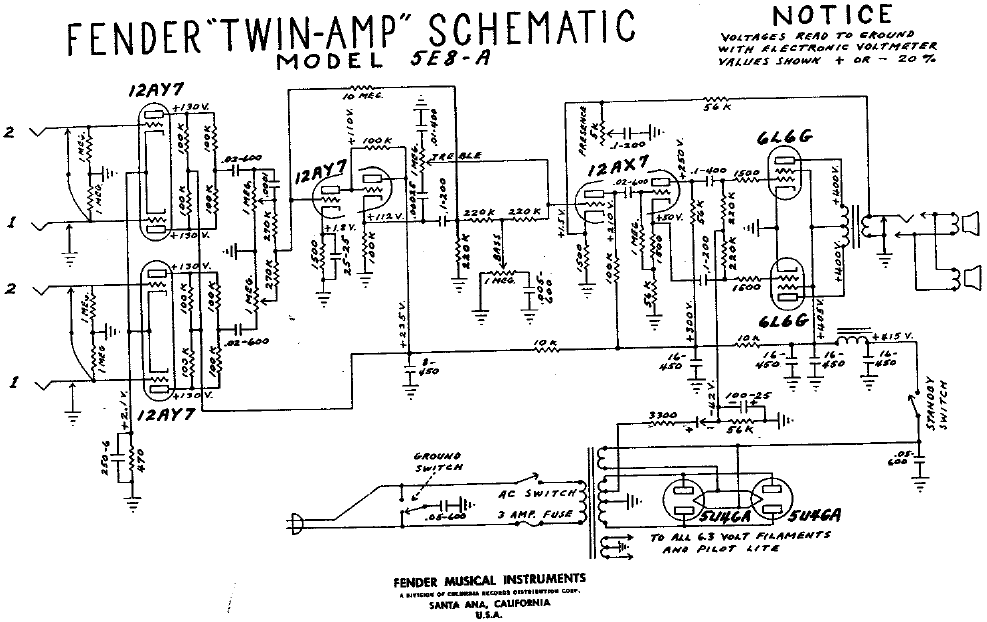 FENDER Twin-Amp 5E8-A Schematic – Electronic Service Manuals