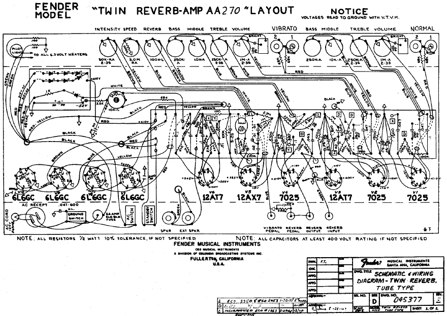 FENDER Twin Reverb AA270 Layout – Electronic Service Manuals